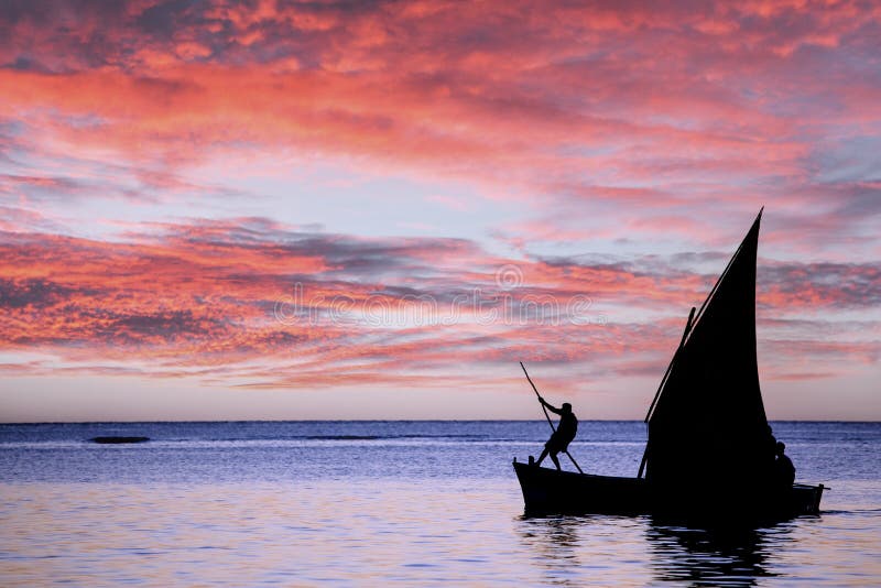 Sailboat at Sunset in Mauritius Island Stock Photo - Image of clouds ...