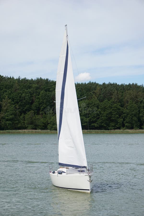 Sailboat Swimming on a Lake - Front View Stock Image - Image of ...