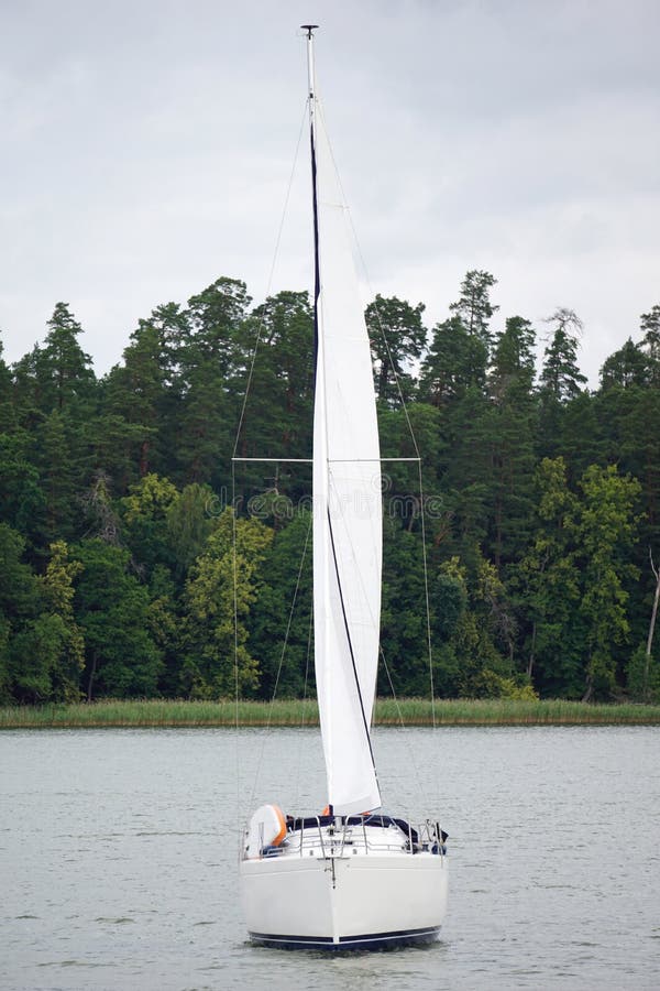 Sailboat Swimming on a Lake - Front View Stock Photo - Image of nature ...
