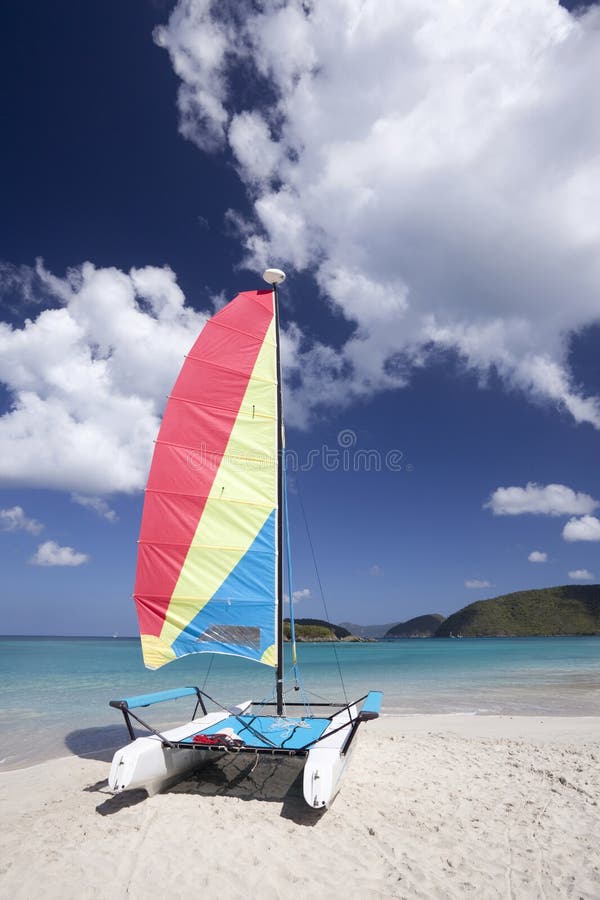 Sailboat on a Tropical Beach Stock Image - Image of adventure, island ...