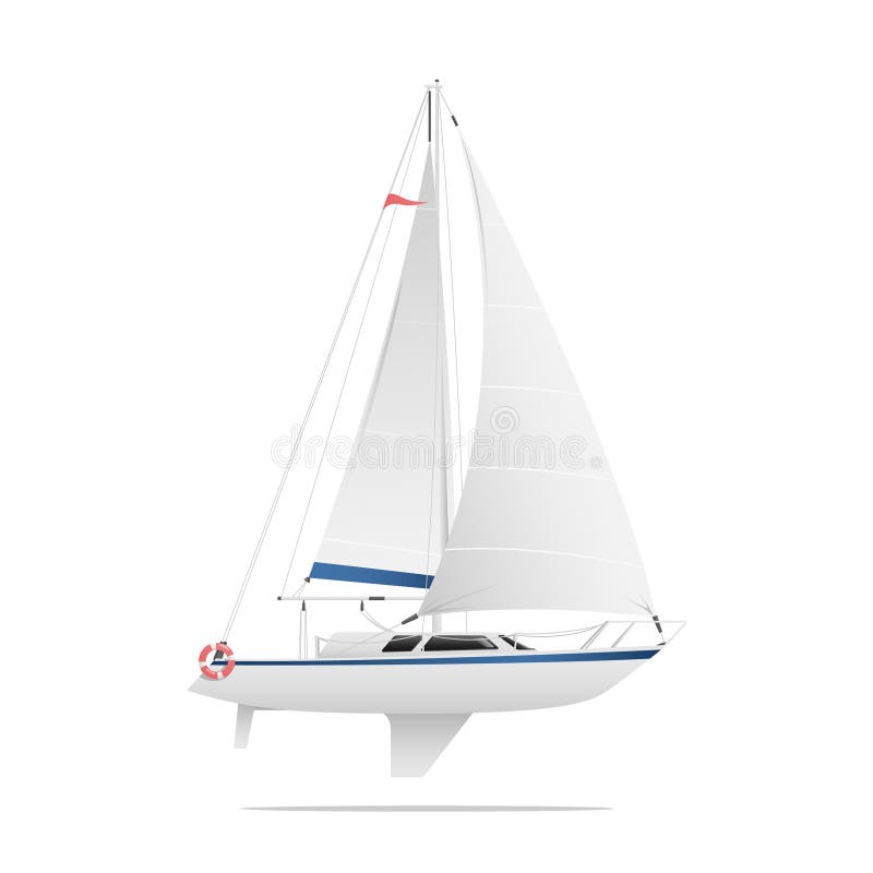 Sailboat. White Sailboat. Sailboat in a Side View. Vector Illustration ...