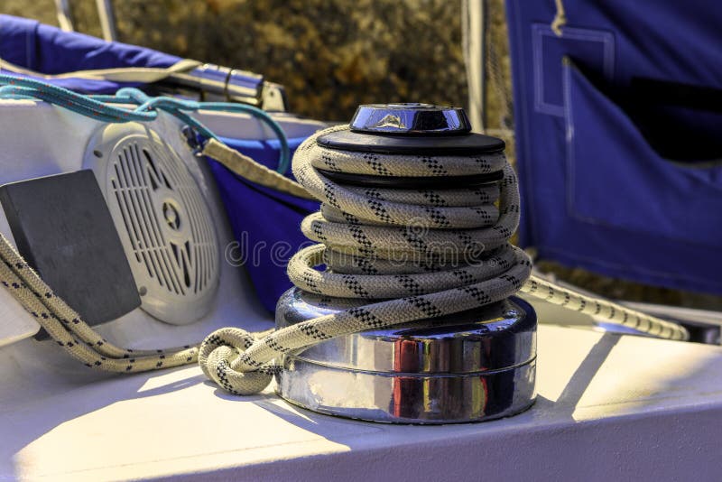 Sailboat Winch and Rope Yacht Stock Image - Image of menorca, bright ...