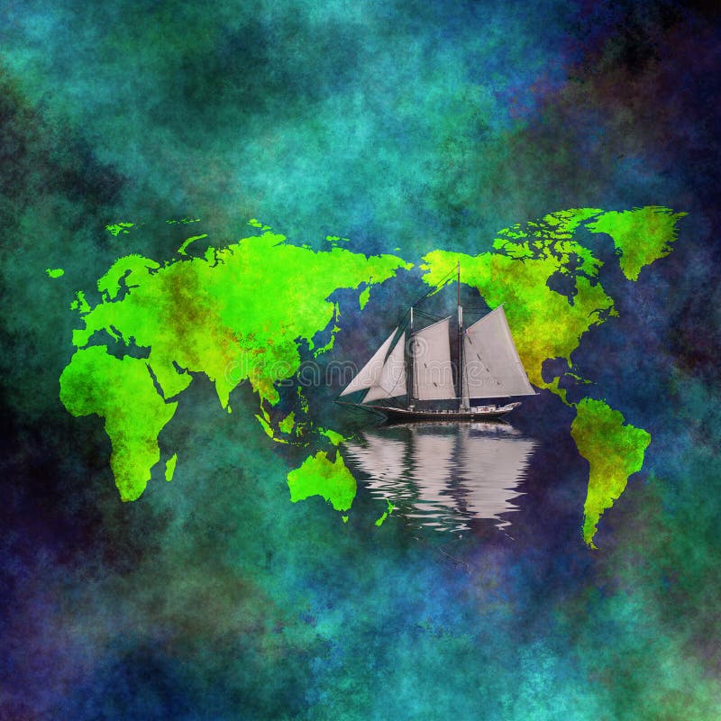 Sailboat and world map stock illustration. Illustration of geography ...