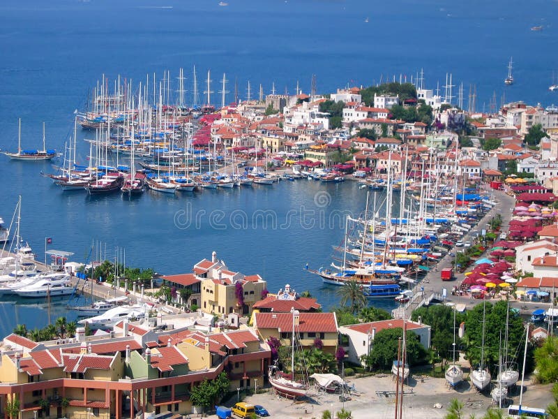 Sailboats Anchored in Harbour 2 Stock Image - Image of city, panorama ...
