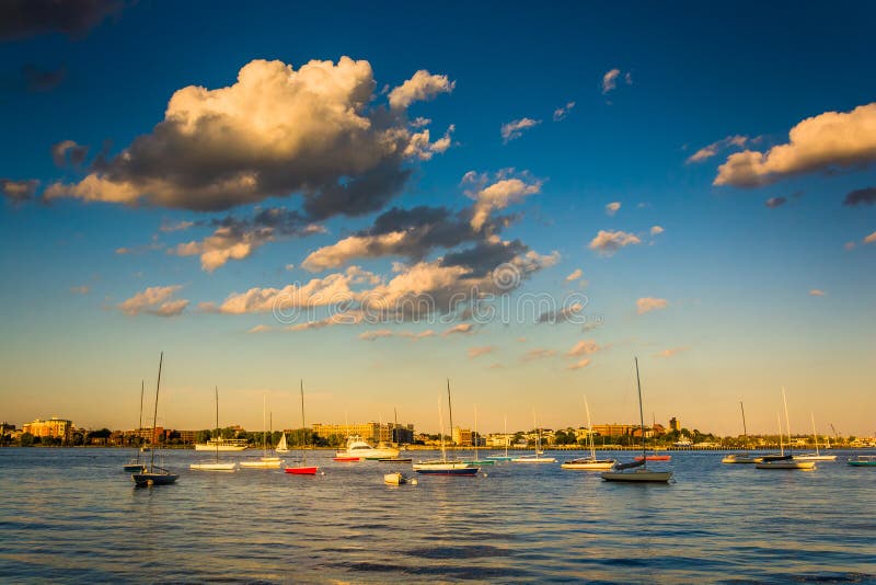 Sailboats in the Boston Inner Harbor, Boston Massachusetts. Stock Image ...