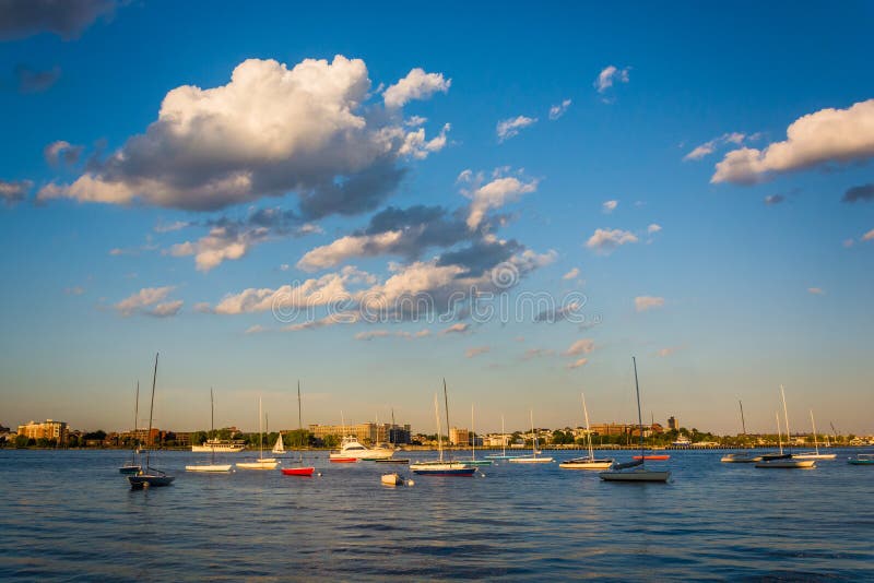 Sailboats in the Boston Inner Harbor, Boston Massachusetts. Stock Image ...