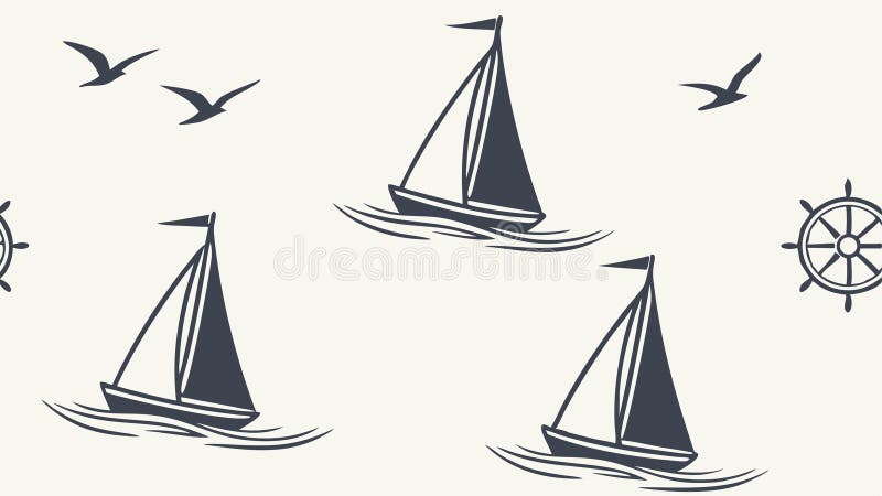 Sailboats and Ship S Wheel Pattern, Nautical Theme, Vector Design ...