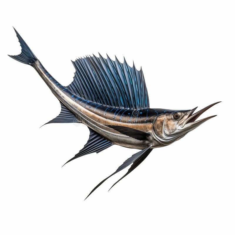 Sailfish with Long Bill and Dorsal Fin on a White Background Stock ...