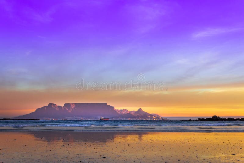 View of Table Mountain and Cape Town City at Sunrise, Cape Town, South ...