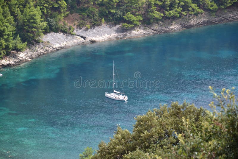 Sailing boat in the bay stock image. Image of secluded - 47178139
