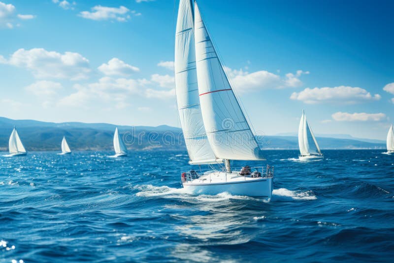 Sailing Boat Competition in Calm, Calm Weather Generative Ai Stock ...