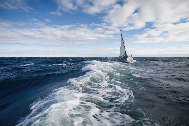Sailing Boat Dashing Across the Open Ocean, with Waves Rolling Stock ...