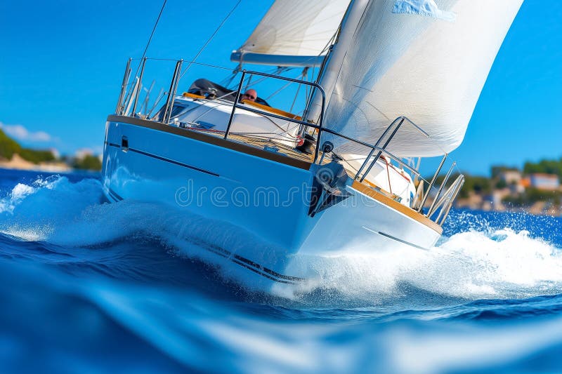 The Sailing Boat Navigates Powerful Waves, Showcasing Skill and Speed ...