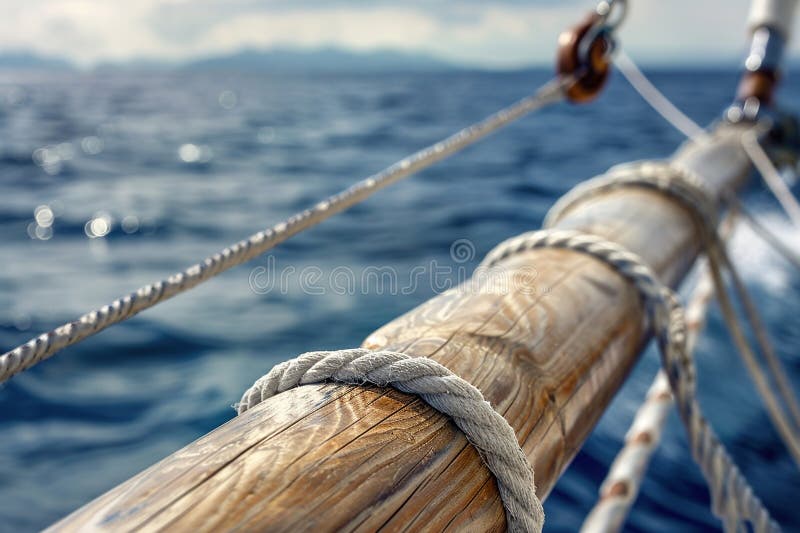 Sailing Boat Sailing in the Ocean. Closeup and Details. Macro ...