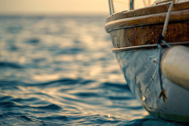 Sailing Boat Sailing in the Ocean. Closeup and Details. Macro ...