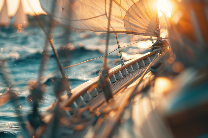 Sailing Boat Sailing in the Ocean. Closeup and Details. Macro ...