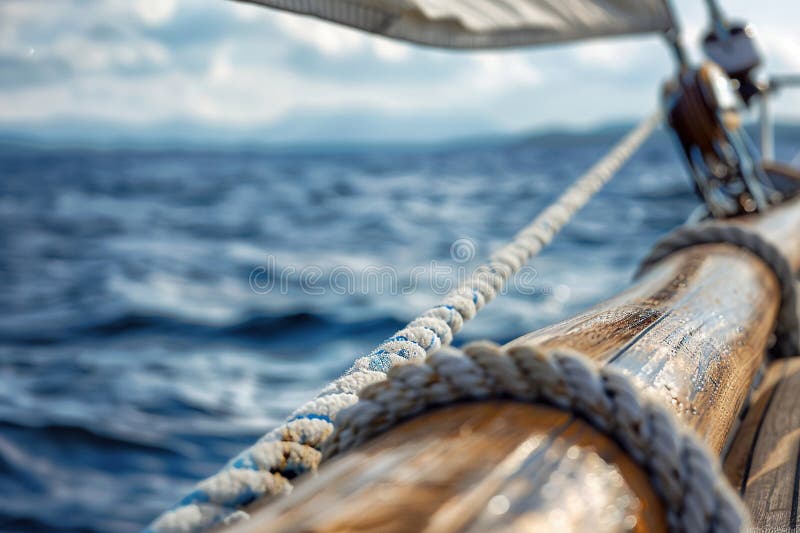 Sailing Boat Sailing in the Ocean. Closeup and Details. Macro ...