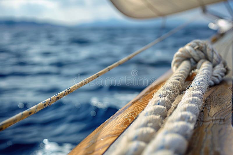 Sailing Boat Sailing in the Ocean. Closeup and Details. Macro ...