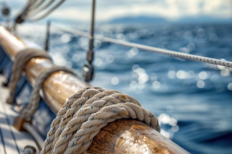 Sailing Boat Sailing in the Ocean. Closeup and Details. Macro ...