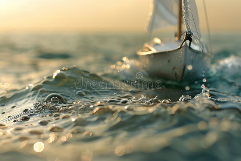Sailing Boat Sailing in the Ocean. Closeup and Details. Macro ...