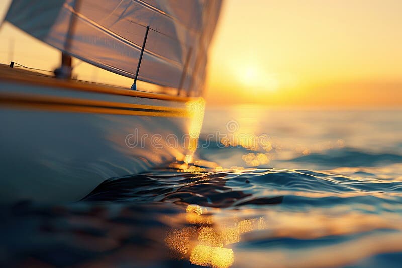 Sailing Boat Sailing in the Ocean. Closeup and Details. Macro ...