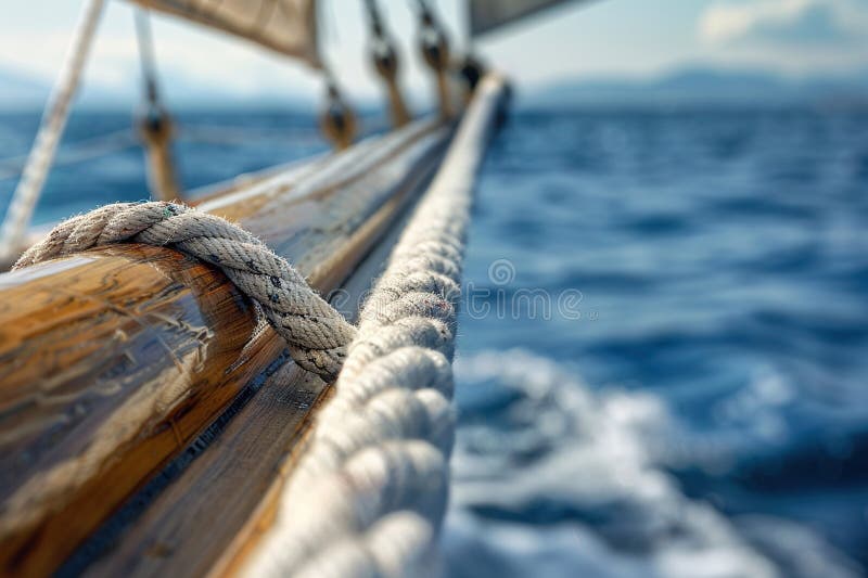 Sailing Boat Sailing in the Ocean. Closeup and Details. Macro ...