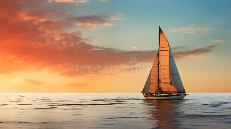 Sailing Boat in the Open Sea. Banner with Place for Text Stock ...