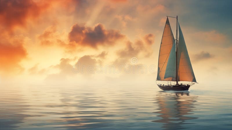 Sailing Boat in the Open Sea. Banner with Place for Text Stock ...