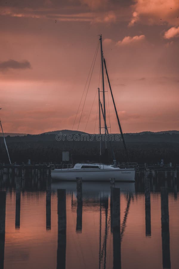 Sailing Boat in a Port on the Sunset Editorial Stock Photo - Image of ...