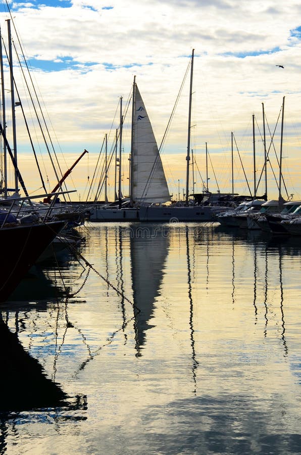 Sailing Boat in the Port in the Sunset Sun Light Editorial Image ...