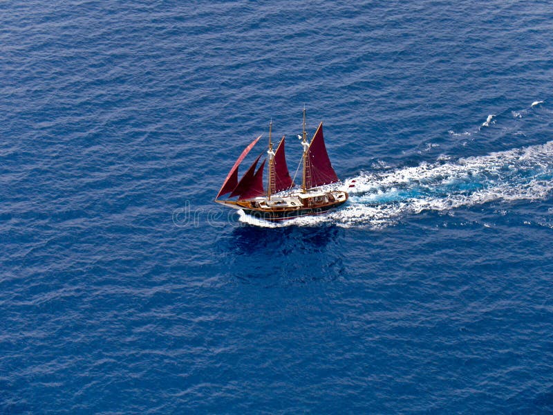 Sailing Boat, Red Sails, Aerial Stock Photo - Image of schooner, sail ...