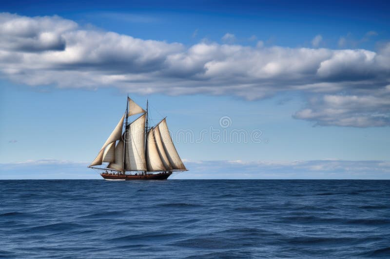 Sailing Boat, with the Sails Billowing in the Wind and the Water ...