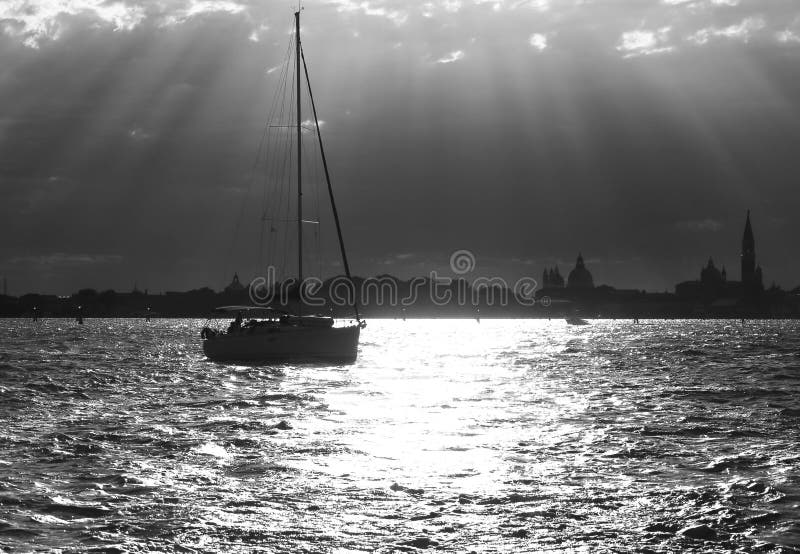 Sailing Boat in the Sea with Backlit Photographic Effect Stock Photo ...