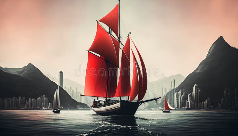 Sailing Boat in the Sea. 3d Rendering Stock Illustration - Illustration ...
