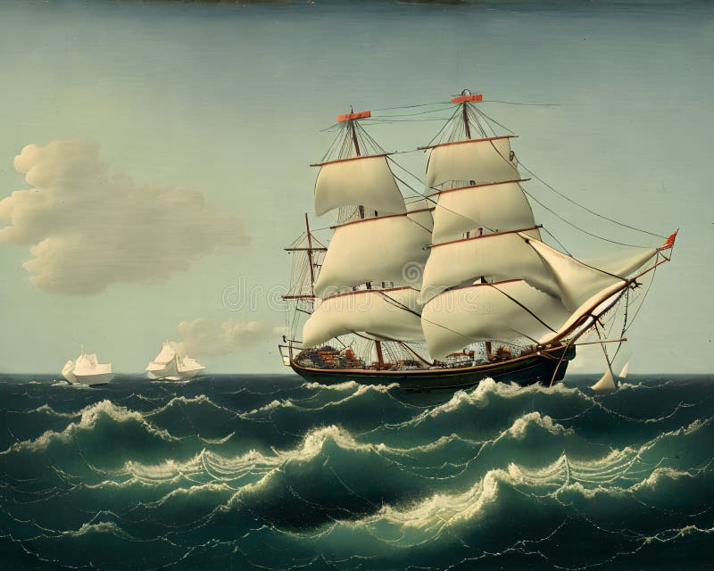 Sailing Boat at Sea, Generative AI Illustration Stock Illustration ...