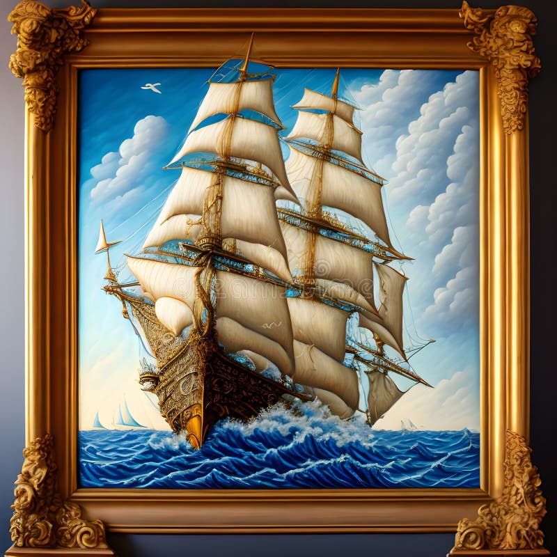 Sailing Boat at Sea, Generative AI Illustration Stock Illustration ...