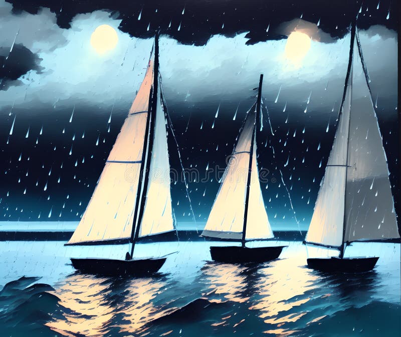 Sailing Boat at Sea, Generative AI Illustration Stock Illustration ...
