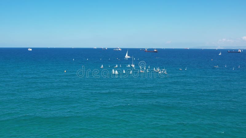 Sailing Boat in the Sea. Top View. Stock Footage - Video of sailing ...