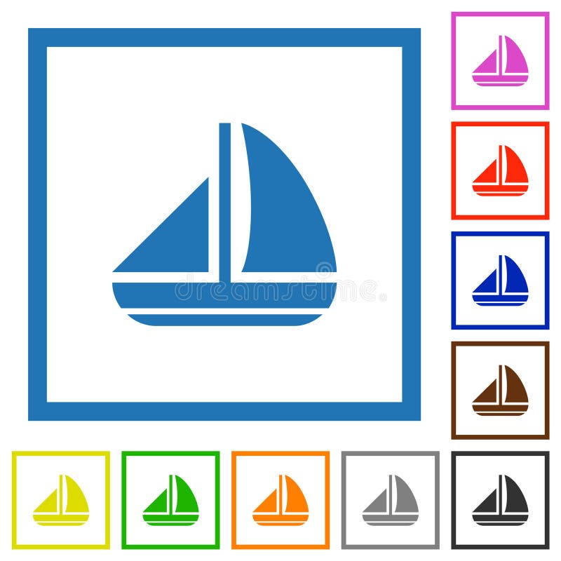Sailing Boat Solid Flat Framed Icons Stock Illustration - Illustration ...