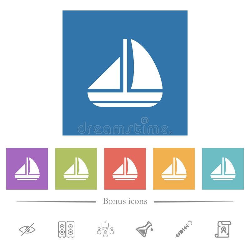 Sailing Boat Solid Flat White Icons in Square Backgrounds Stock Vector ...