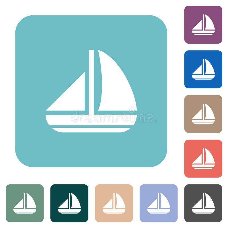 Sailing Boat Solid Rounded Square Flat Icons Stock Vector ...