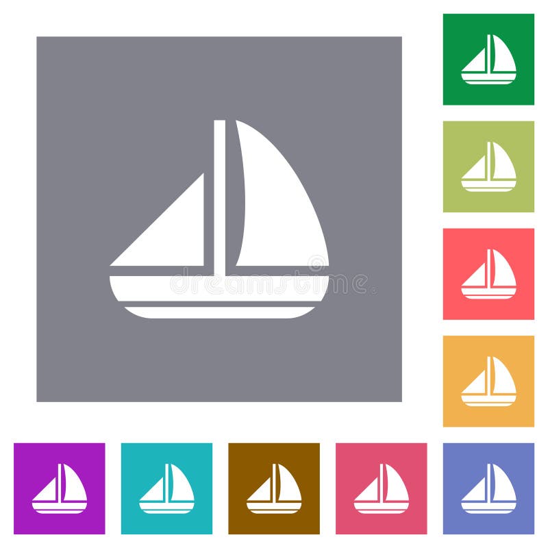 Sailing Boat Solid Square Flat Icons Stock Illustration - Illustration ...