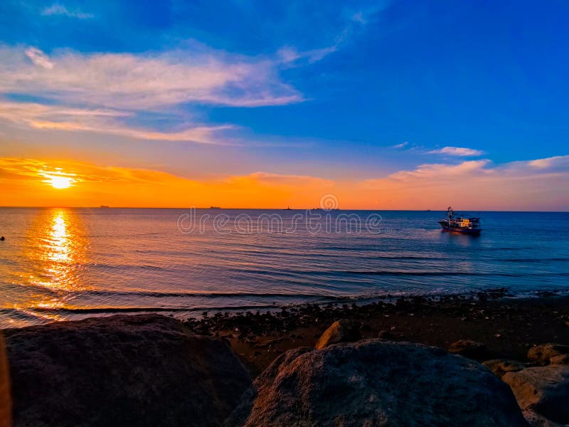 Sailing Boat after Beautiful Sunset Stock Image - Image of sunset ...