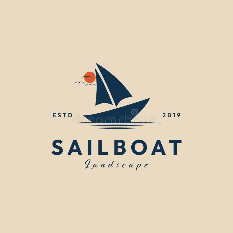 Sailing Boat Sunset Vintage Logo Design Template Vector Illustration ...