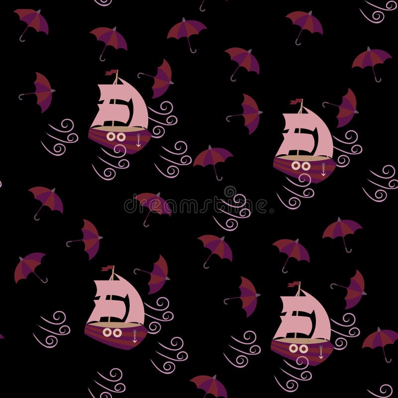 Sailing Boat and Umbrella in the Wind. Seamless Pattern Stock ...