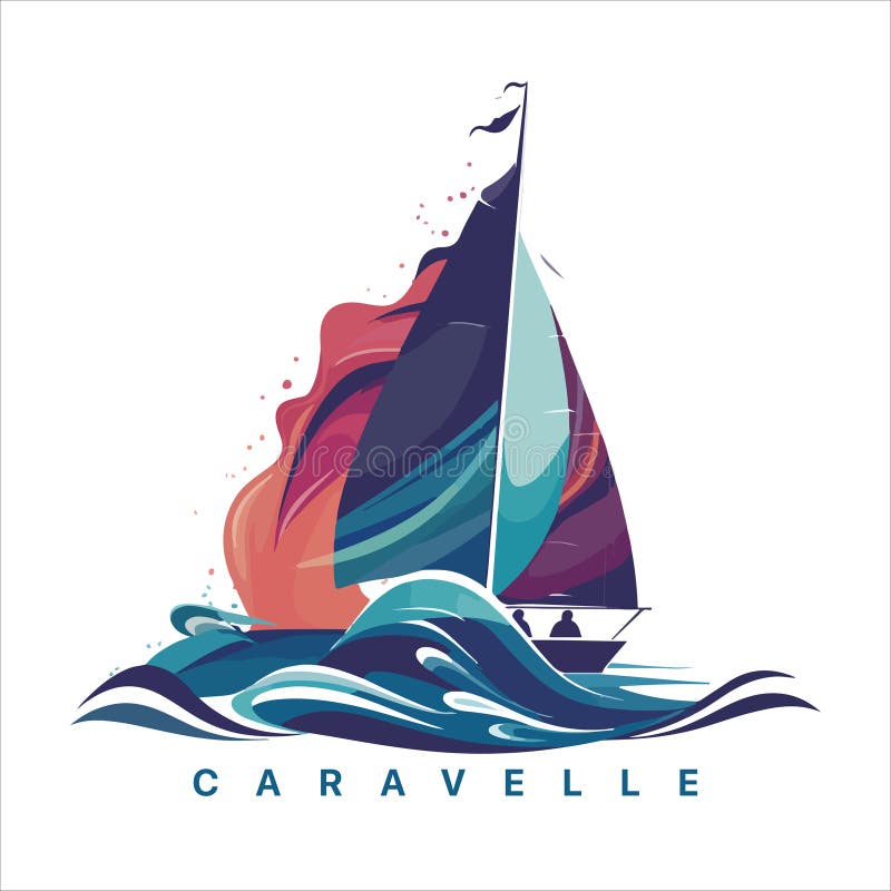 Sailing Boat on the Water, Vector Logo, Colored Caravelle Emblem Stock ...