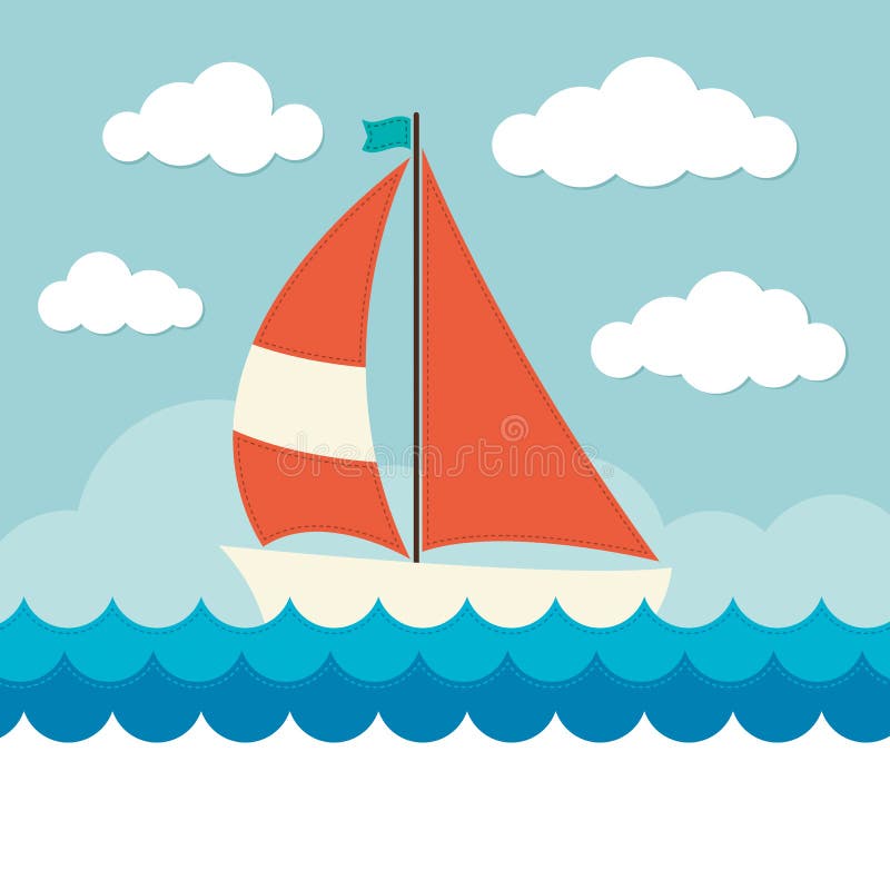Sailing Boat on Waves stock vector. Illustration of vector - 45914880