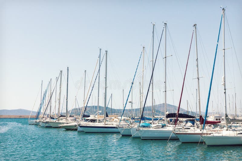 Sailing Boats Moored in the Harbor Stock Photo - Image of horizontal ...