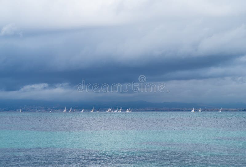 Sailing Boats Race on Sea on a Cloudy Day Stock Image - Image of ships ...