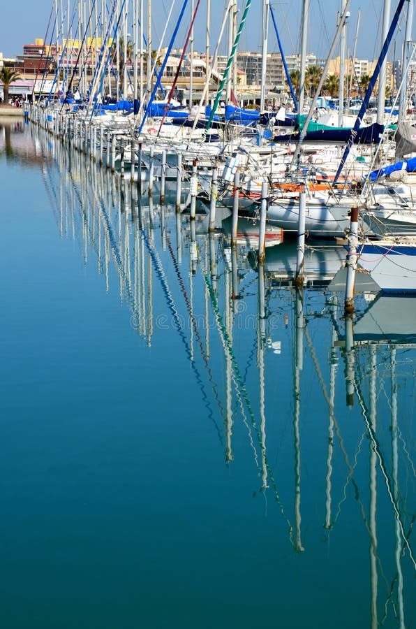 Sailing Boats Reflecting in the Marina Stock Image - Image of fishing ...